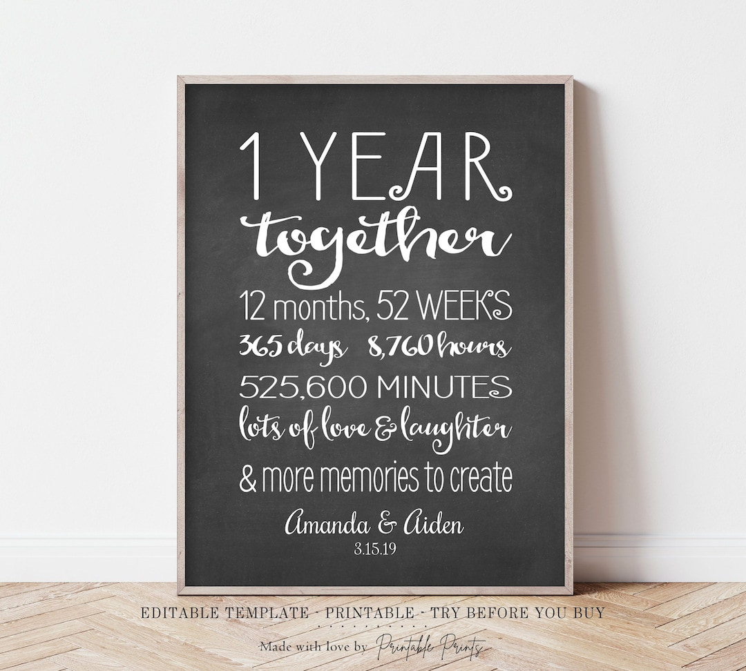 1 Year Together Anniversary Sign Editable Printable INSTANT - Etsy