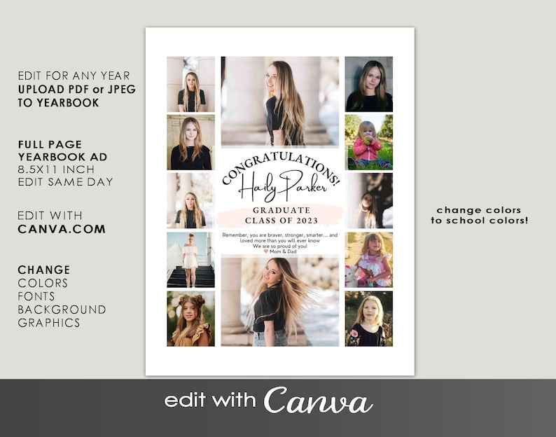 YEARBOOK AD Template Edit With CANVA Full Page Editable - Etsy