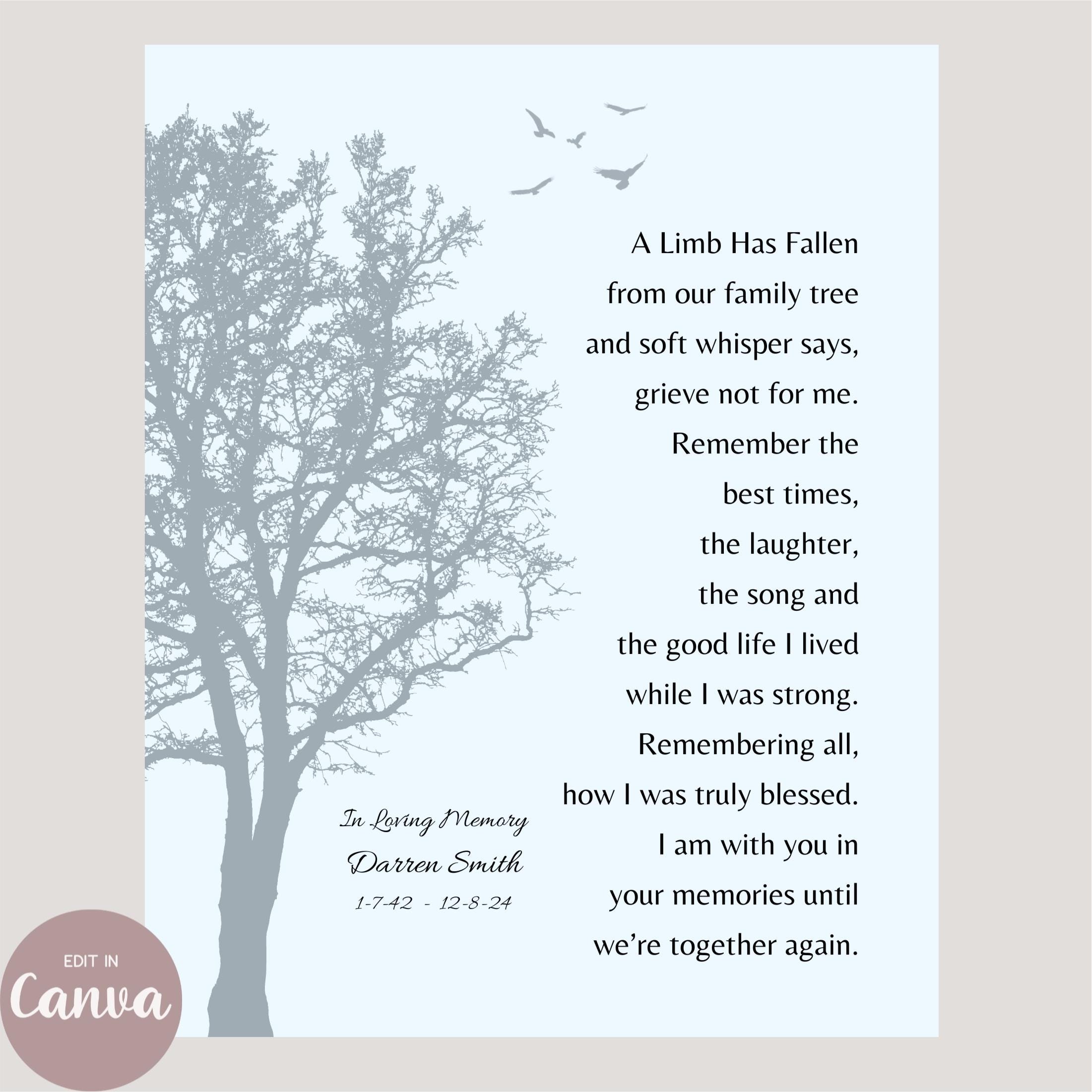 A Limb Has Fallen Memorial Family Tree, Sympathy Gift Personalized ...