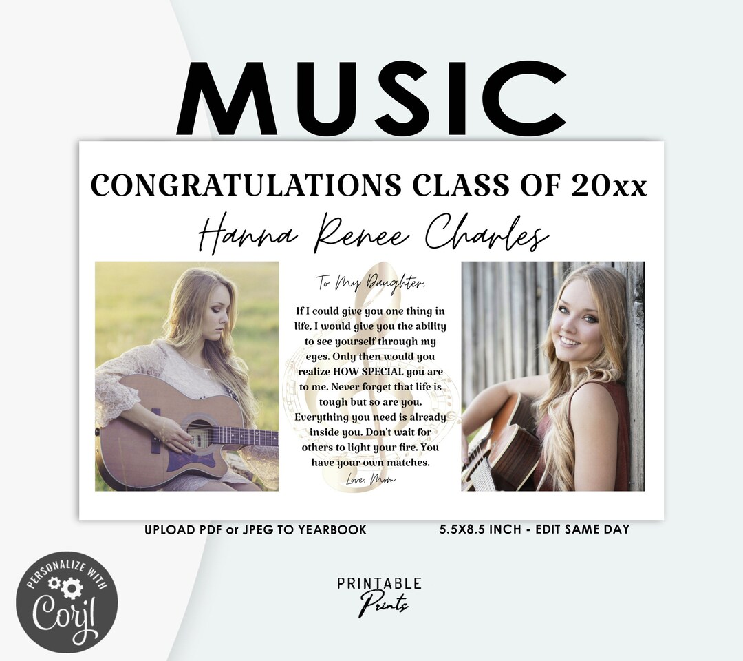 YEARBOOK AD Template, Band Music Theme Half Page Ad, 2 Photo, Editable ...