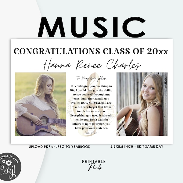Senior Music Page for Yearbook - Etsy
