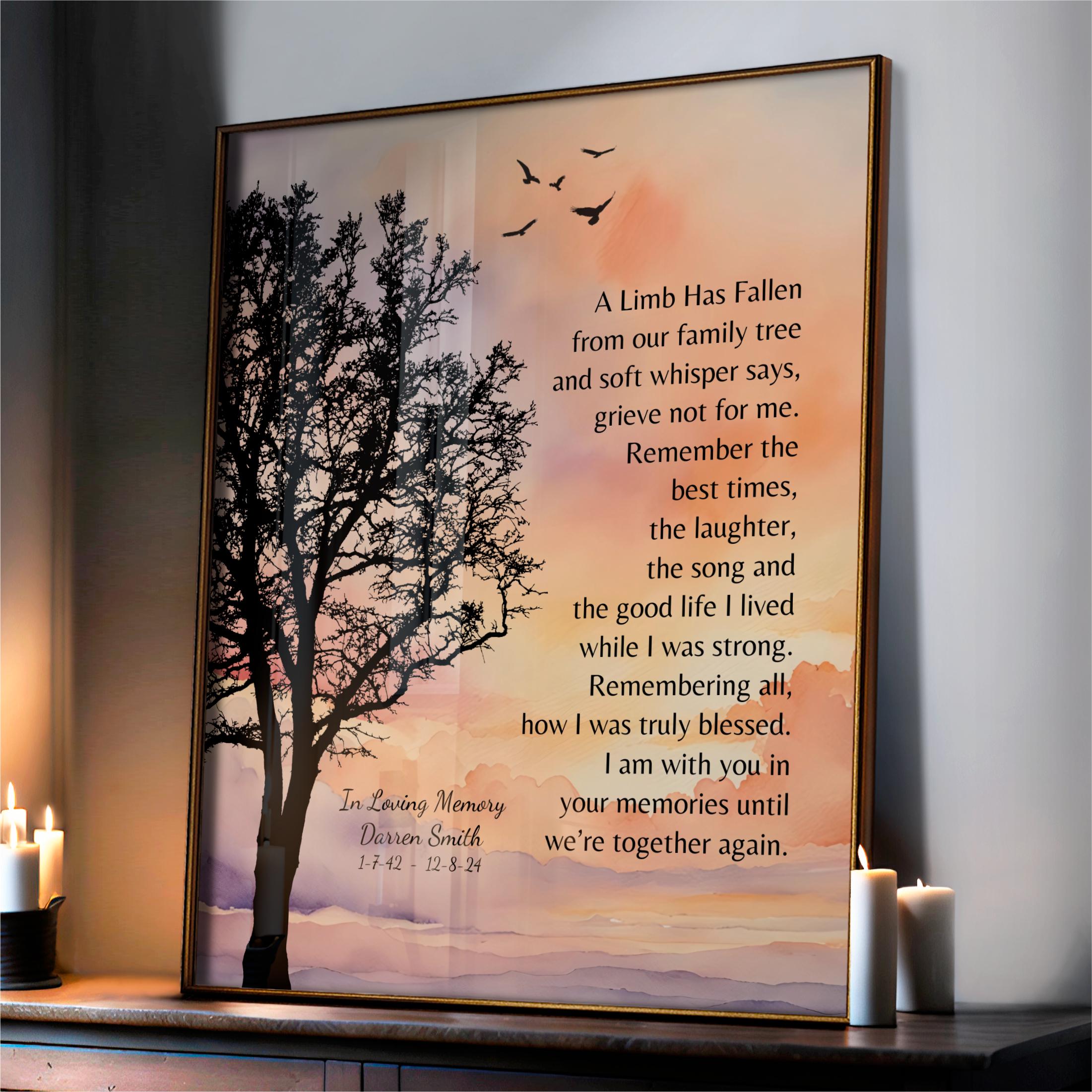 A Limb Has Fallen Memorial Family Tree, Sympathy Gift Personalized ...