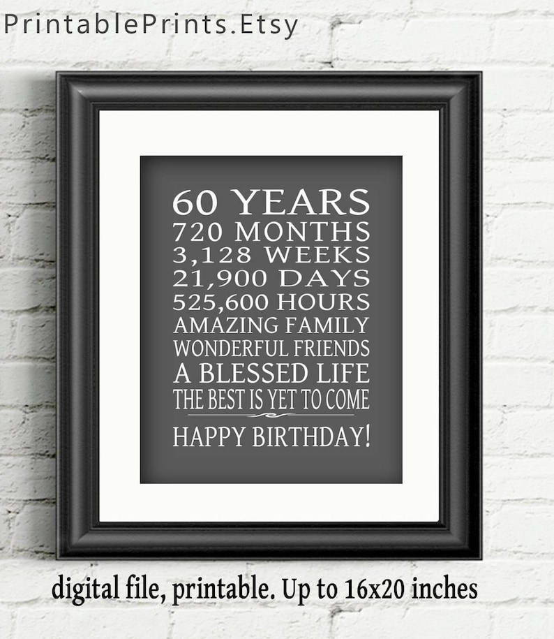 60 Year Birthday Gift 60th Birthday Sign FREE PRINTABLE - Etsy Canada
