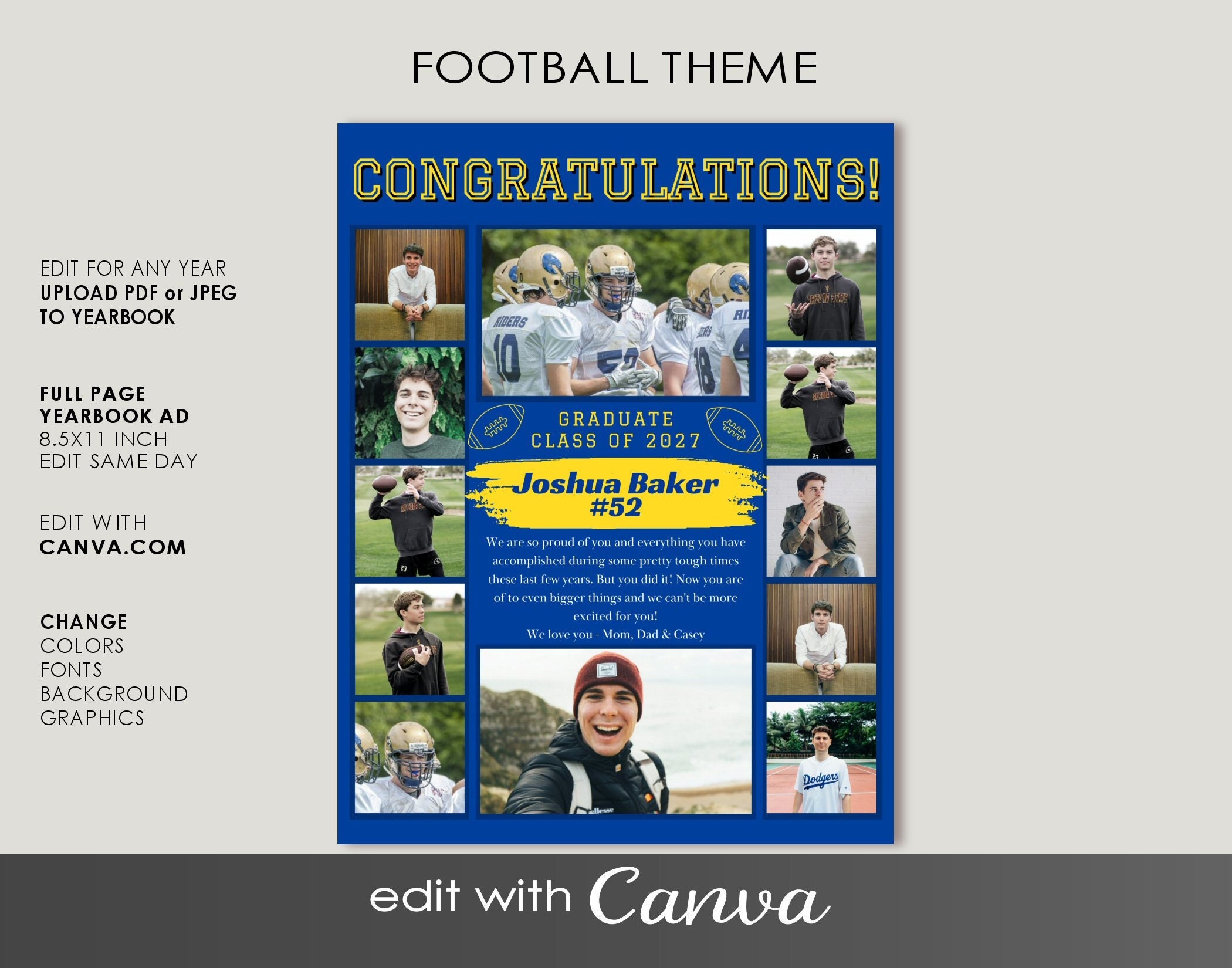 Full Page FOOTBALL YEARBOOK Ad Template, Ad Set Edit With Canva ...
