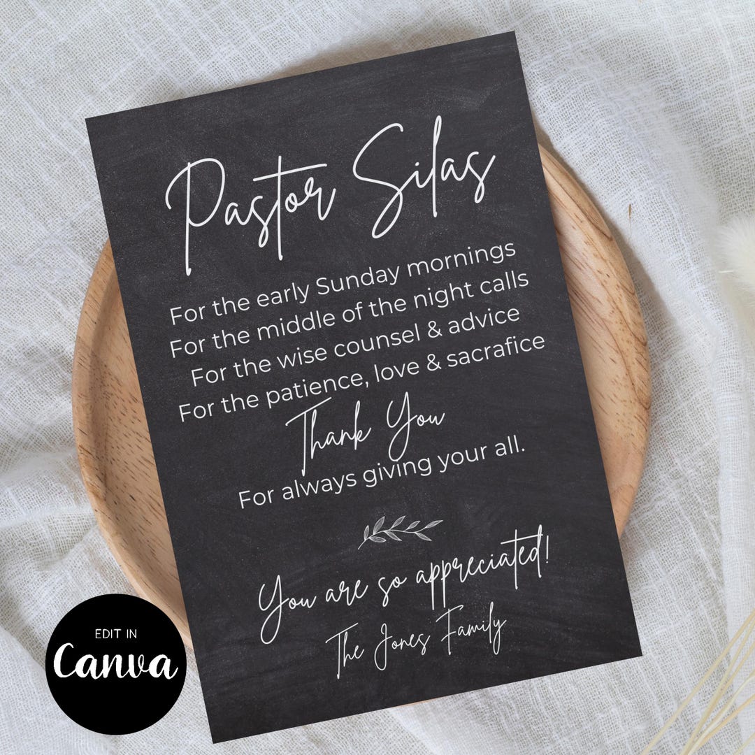 PASTOR Appreciation Card, Canva Editable Printable Card, Personalzied ...