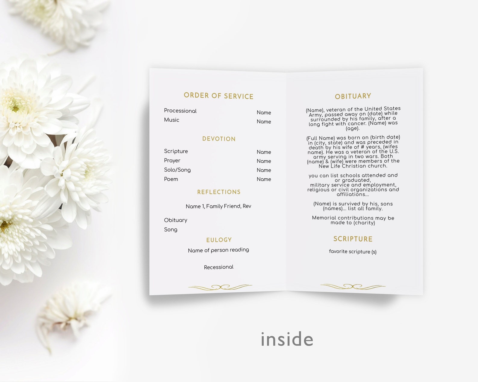 Funeral Program for Woman Editable Template Memorial Program - Etsy