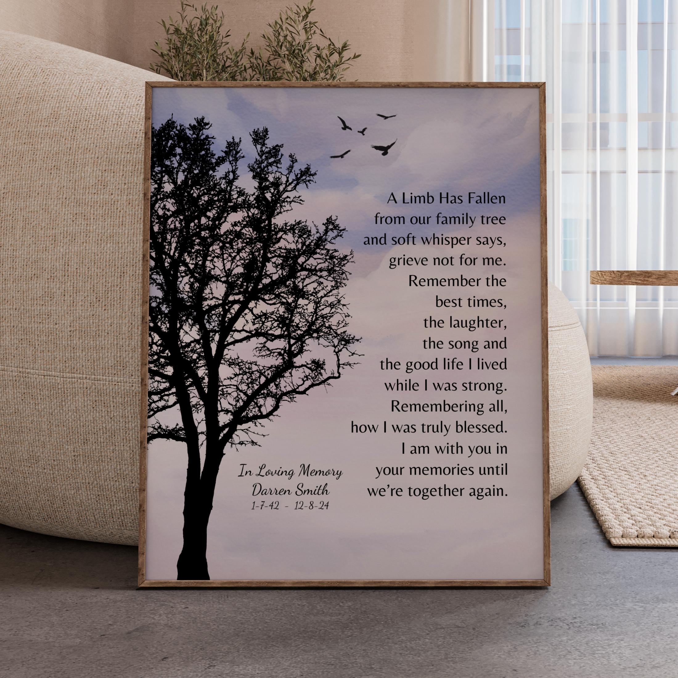 A Limb Has Fallen Memorial Family Tree, Sympathy Gift Personalized ...