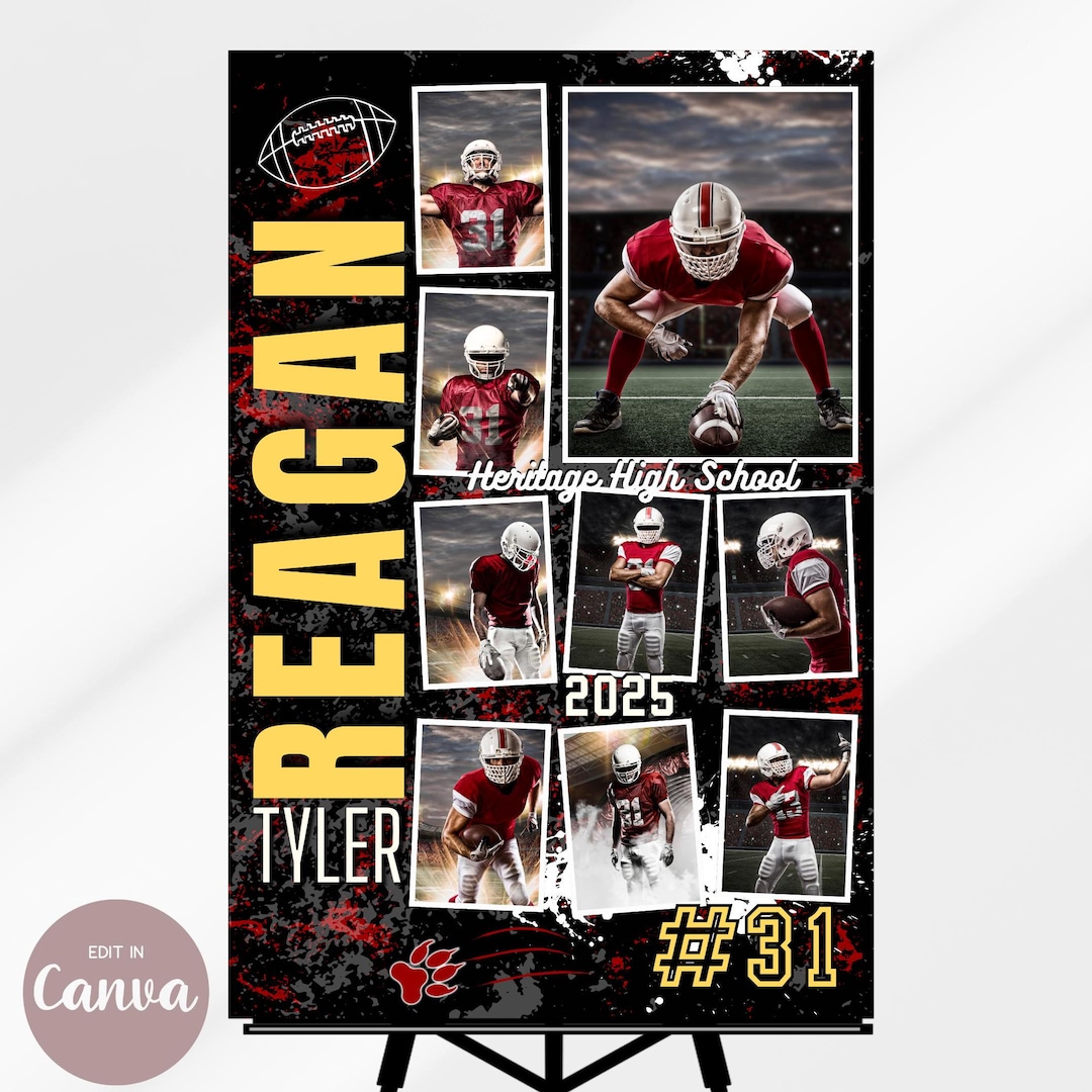 Football Homecoming Poster Canva Template, 9 Photo Collage ...
