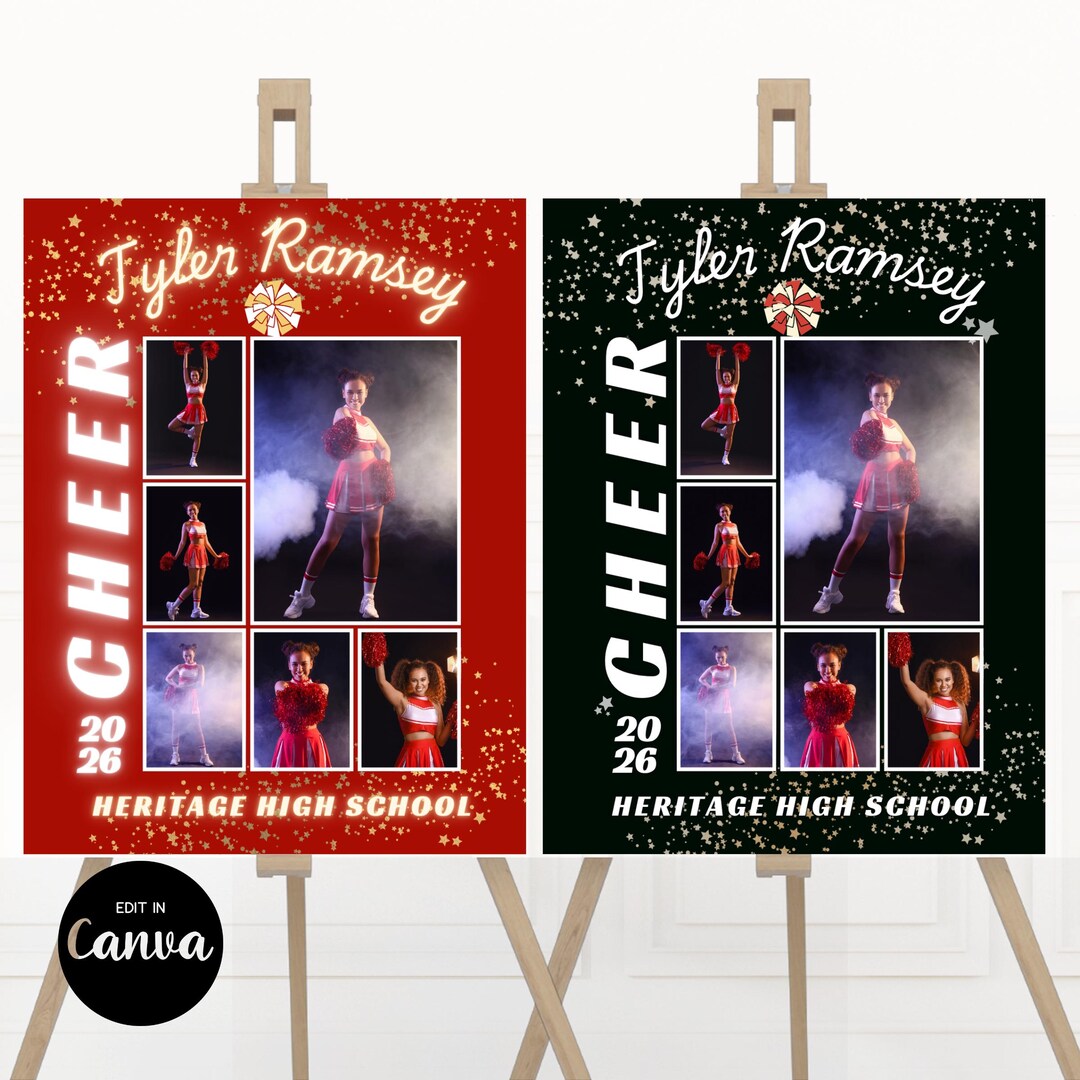 Cheer Poster Editable Canva Template, Cheerleader Picture Photo Collage ...