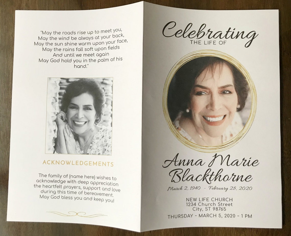 Funeral Program for Woman Editable Template Memorial Program - Etsy