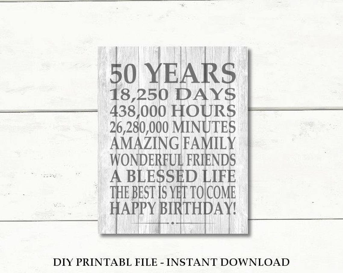 50th Birthday Sign Rustic Barn Wood Farmhouse Printable - Etsy