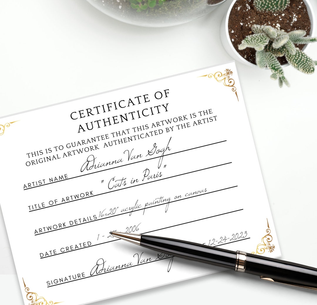 Certificate of Authenticity Art, Small Printable Template Edit and ...