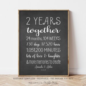 2 Year Anniversary Sign or Card, INSTANT DOWNLOAD PRINTABLE, Boyfriend ...