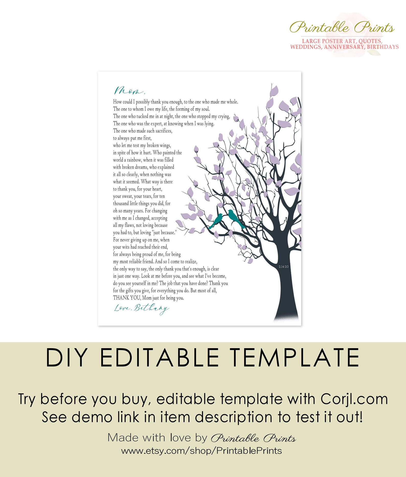 MOM Personalized Poem Gift Editable Printable Quick Gift - Etsy