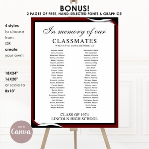 Class Reunion in Memory of Board, Printable Canva Template, Memorial ...