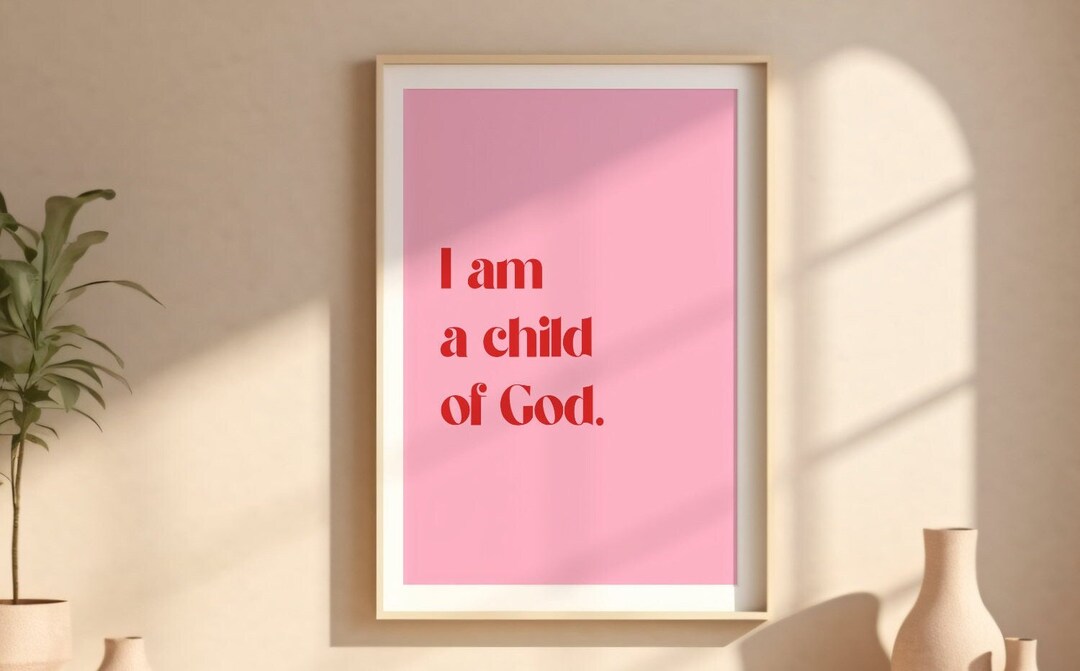 I AM A Child of GOD Printable, Pink Trendy Christian Art Retro Large ...