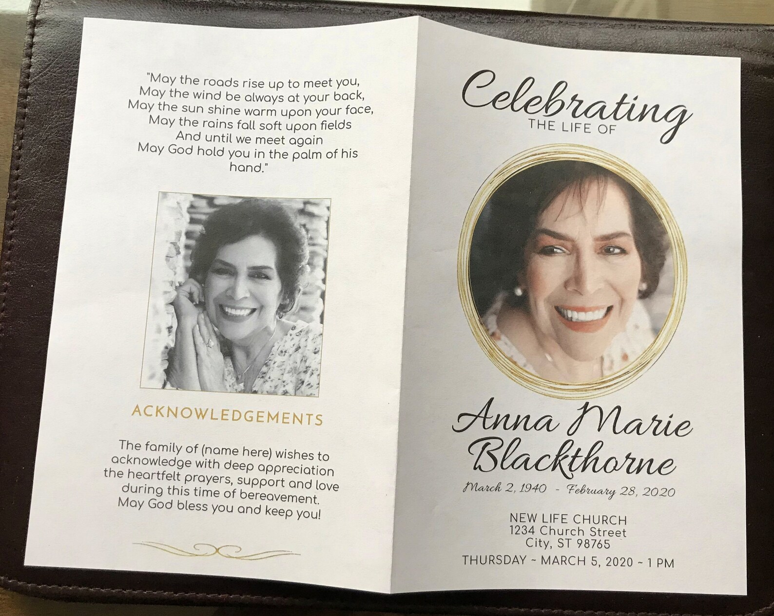 Funeral Program for Woman Editable Template Memorial Program - Etsy