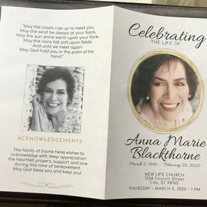 Funeral Program for Woman, Editable Template Memorial Program ...