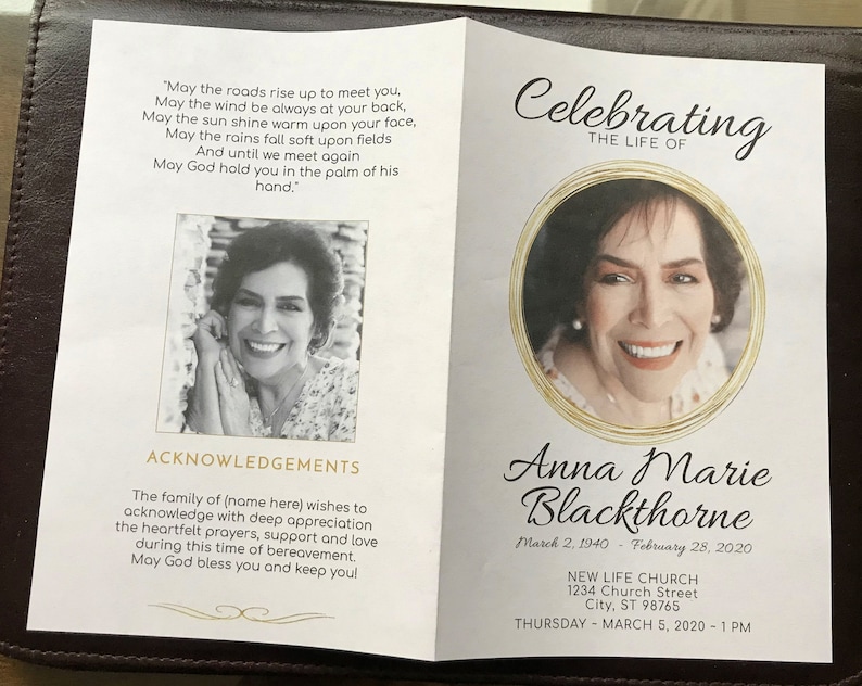 Funeral Program for Woman Editable Template Memorial Program - Etsy