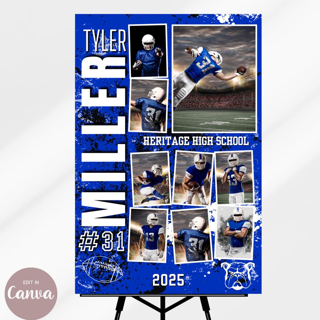 Homecoming Poster Canva Template, Football 9 Photo Collage, Custom ...