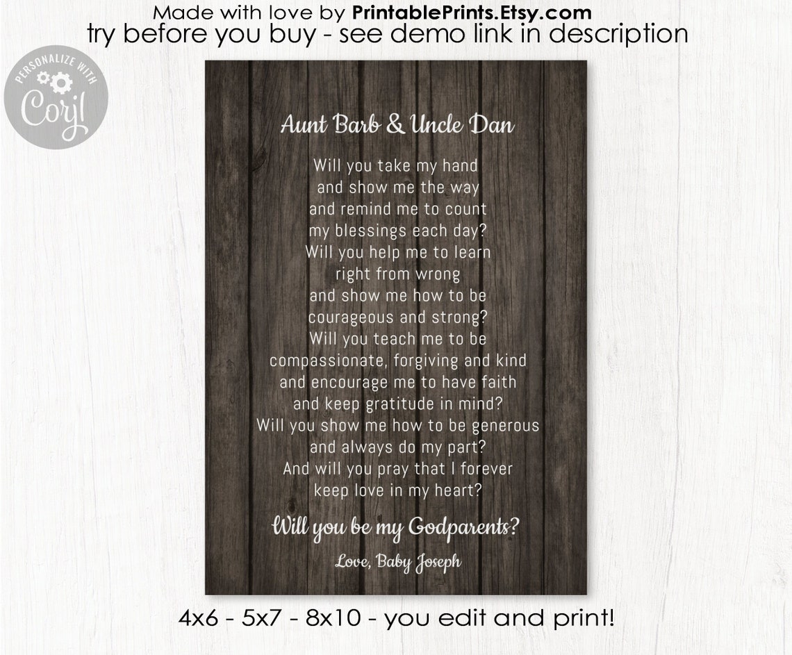 GODPARENTS PROPOSAL Printable Editable Card or Print Will - Etsy