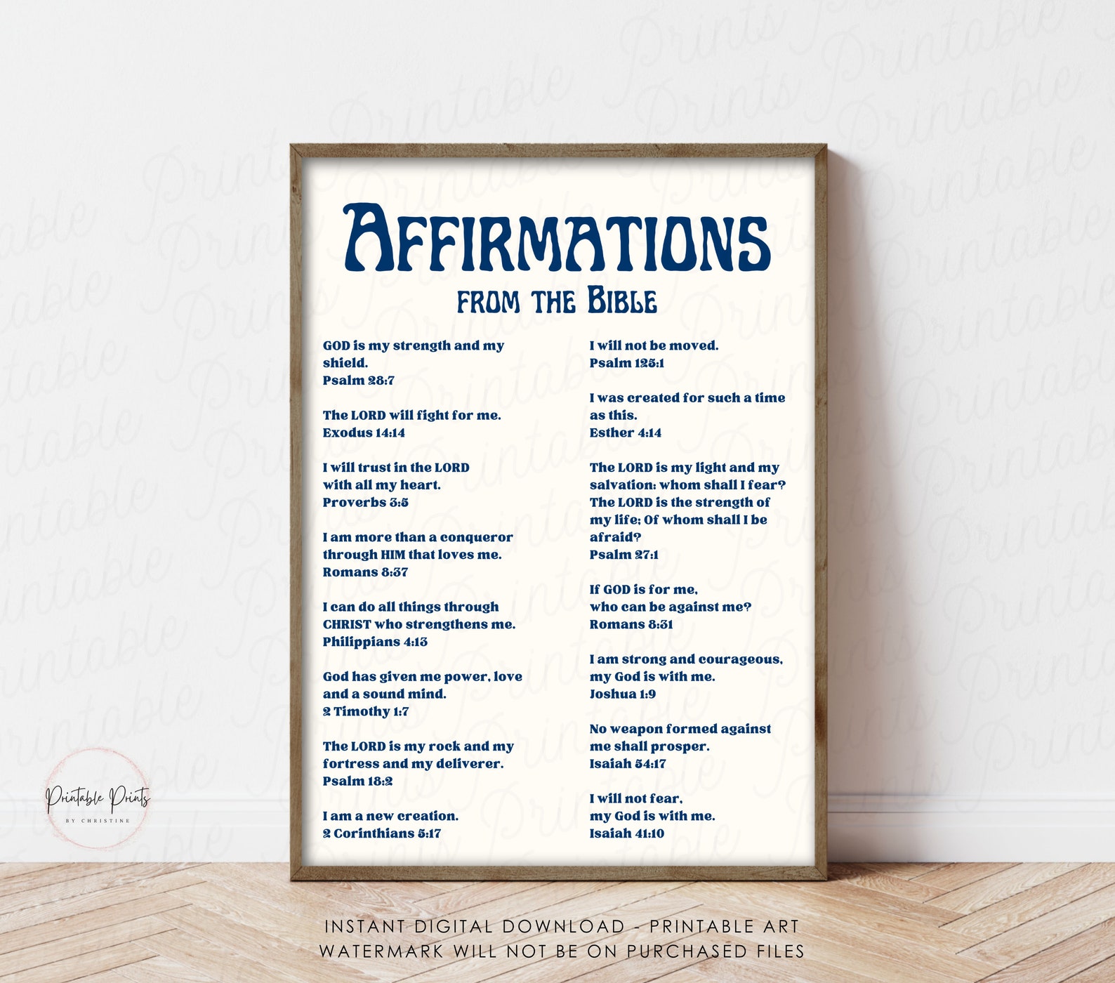 DAILY AFFIRMATIONS Retro Navy Blue Trendy Wall Art Printable - Etsy