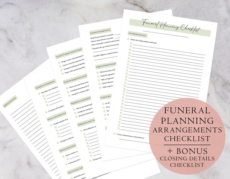 FUNERAL PLANNING Template, Funeral Planner Checklist Event Planning ...