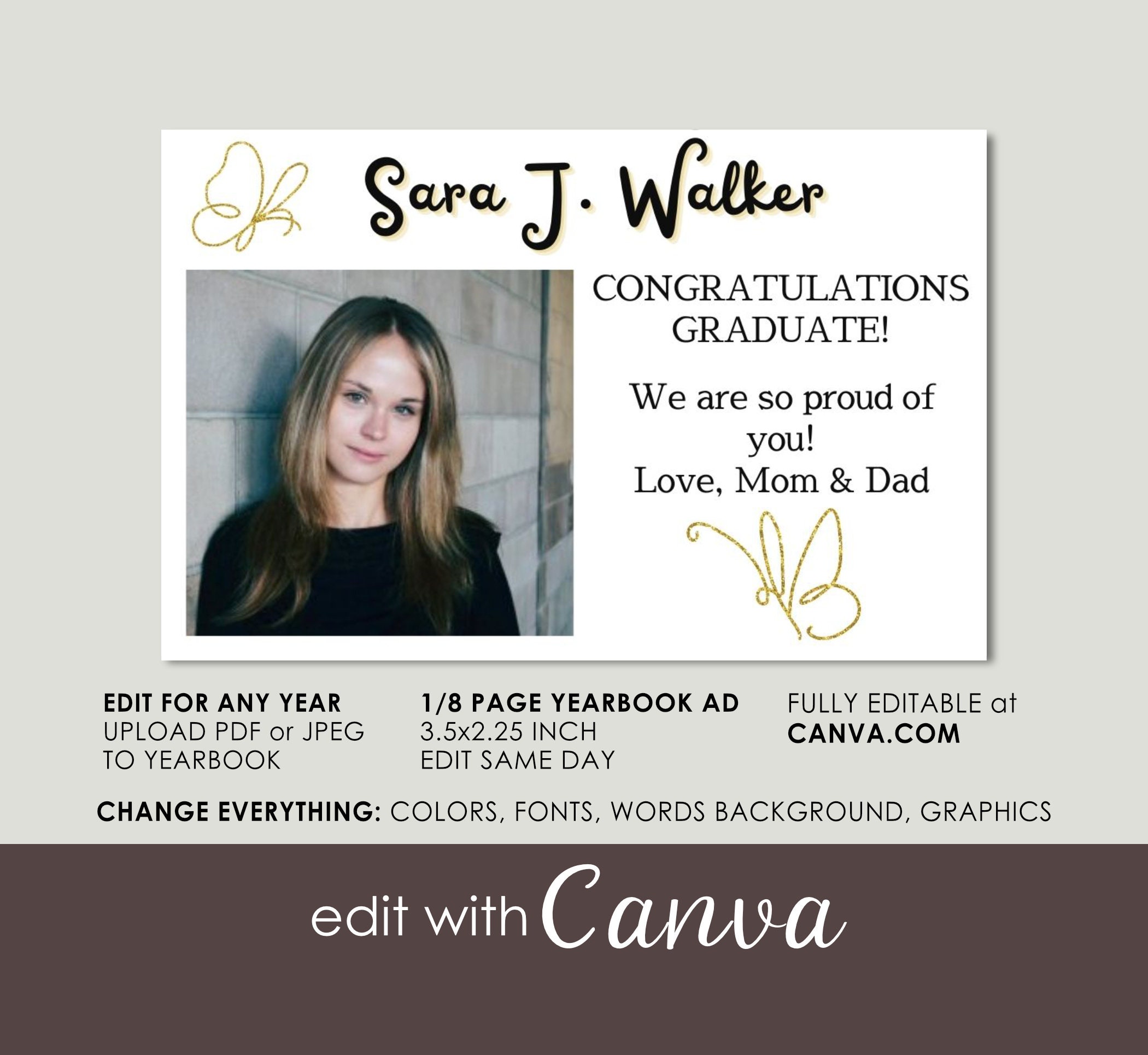 YEARBOOK AD 1/8th Page Landscape CANVA, Editable Template Elementary ...