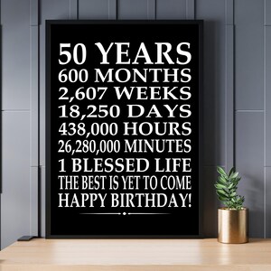 50th Birthday Sign Printable, Black White Instant Download, Birthday ...