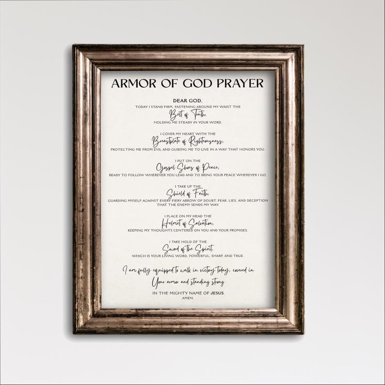 Armor of God Prayer Printable Wall Art, Ephesians 6 Christian Decor ...