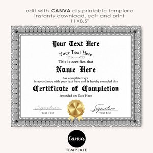 Certificate Canva Template Printable Certificate of Completion ...