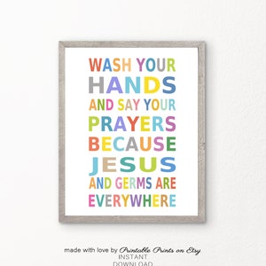 WASH YOUR HANDS Bathroom Decor Kids Say Your Prayers Jesus | Etsy