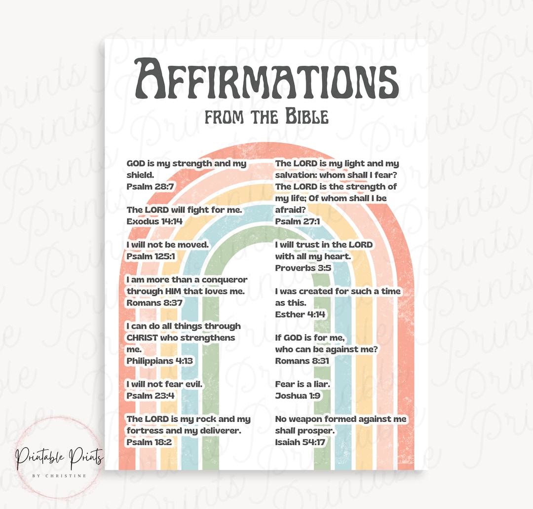 Boho Rainbow Trendy Affirmations Printable Prints, Bible Verse Art ...
