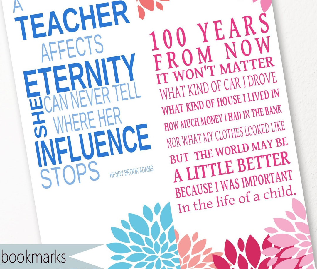 Teacher Gift Bookmark INSTANT DOWNLOAD Printable Teachers Gift Poem ...