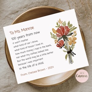 TEACHER GIFT Printable Template, Edit With Canva, Teacher Appreciation ...