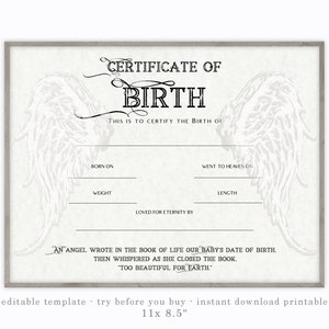Miscarriage Certificate Acknowledgment of Life Template - Etsy