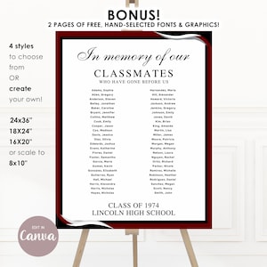 Class Reunion in Memory of Board, Printable Canva Template, Memorial ...