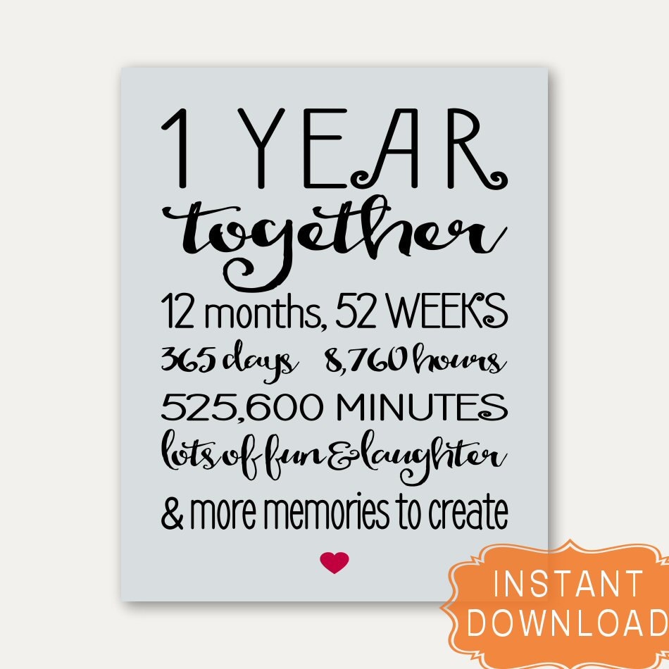 1 Year Anniversary Sign Annviersary Cute Gift for Boyfriend Card Poster ...
