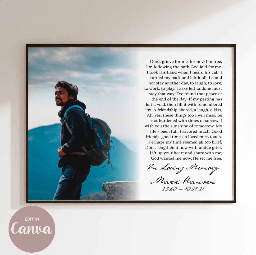 Don't Grieve for Me Memorial Picture, Canva Template, Sympathy Gift ...