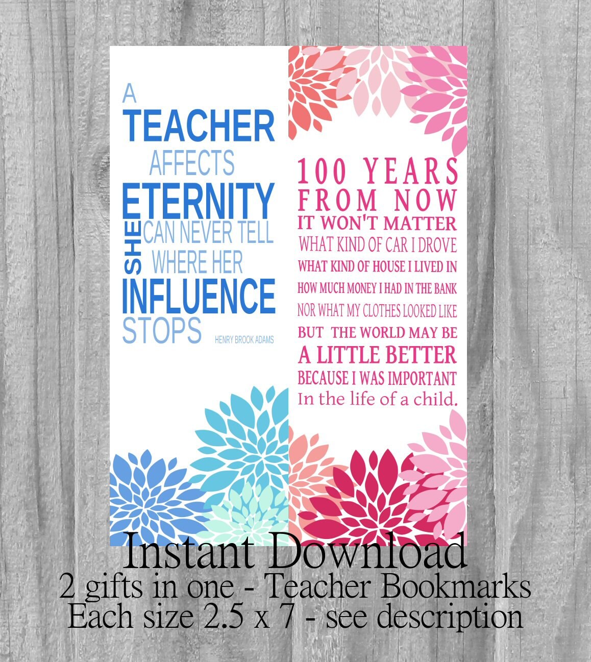 Teacher Gift Bookmark INSTANT DOWNLOAD Printable Teachers Gift - Etsy