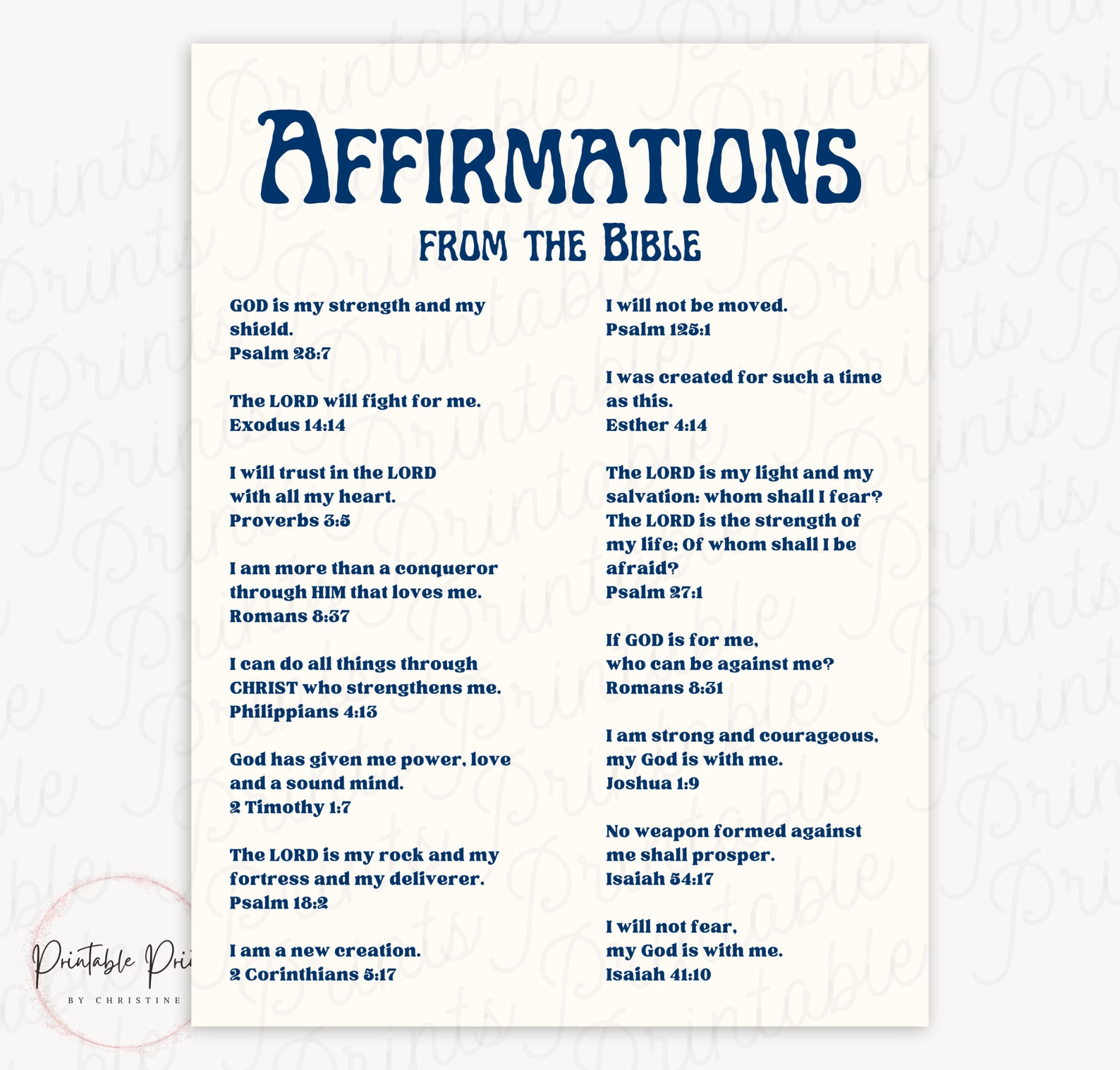 DAILY AFFIRMATIONS Retro Navy Blue Trendy Wall Art Printable Prints ...