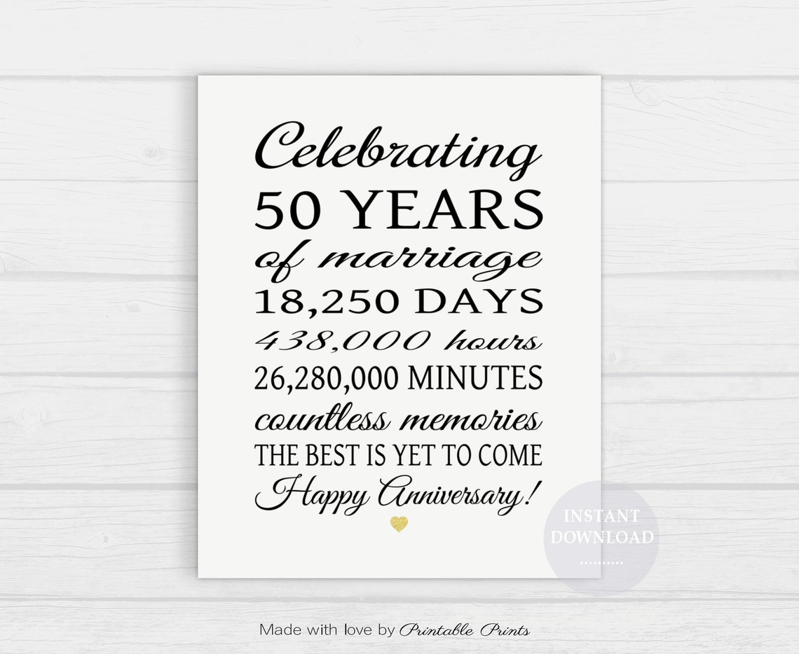 50th ANNIVERSARY PRINTABLE Gift 50 Years Sign Golden | Etsy