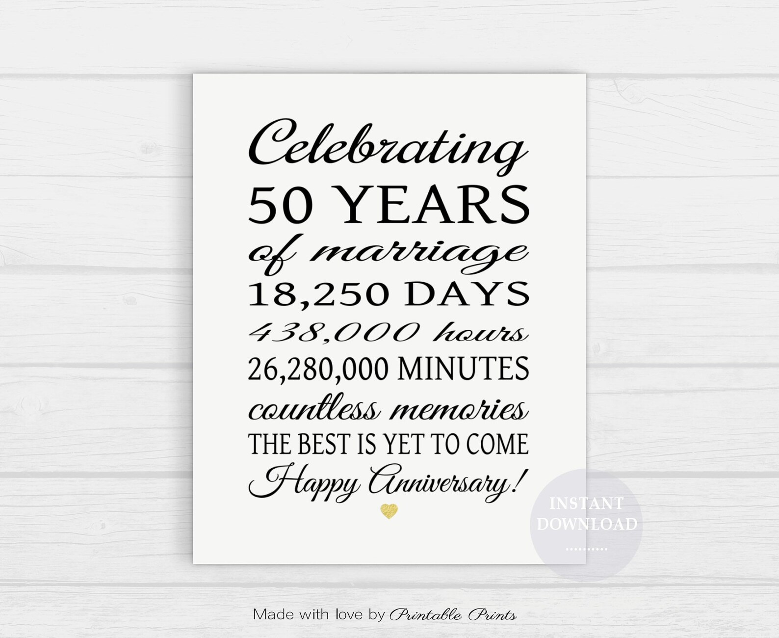 50th ANNIVERSARY PRINTABLE Gift 50 Years Sign Golden | Etsy