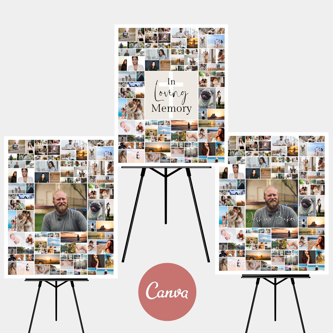 Memory Board 16x20 CANVA TEMPLATE, Editable Celebration of Life Photo ...
