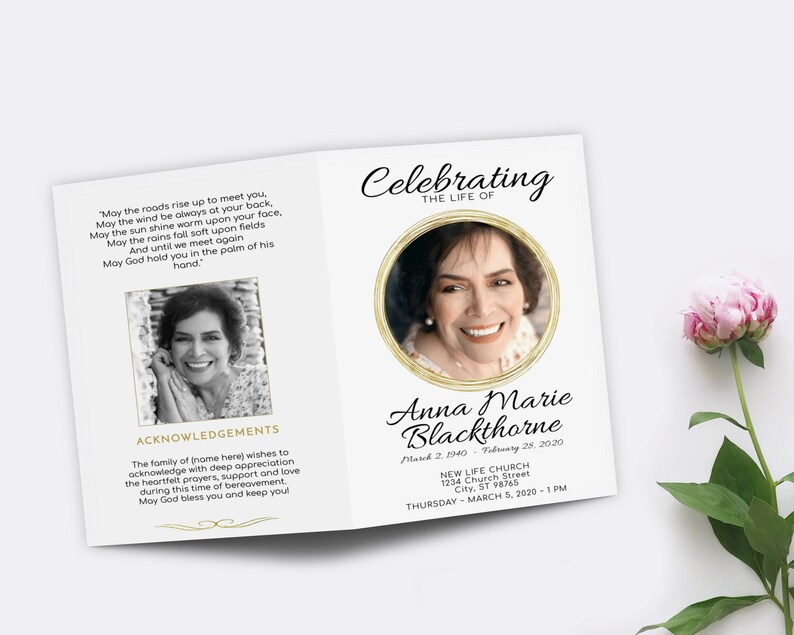 Funeral Program for Woman Editable Template Memorial Program - Etsy