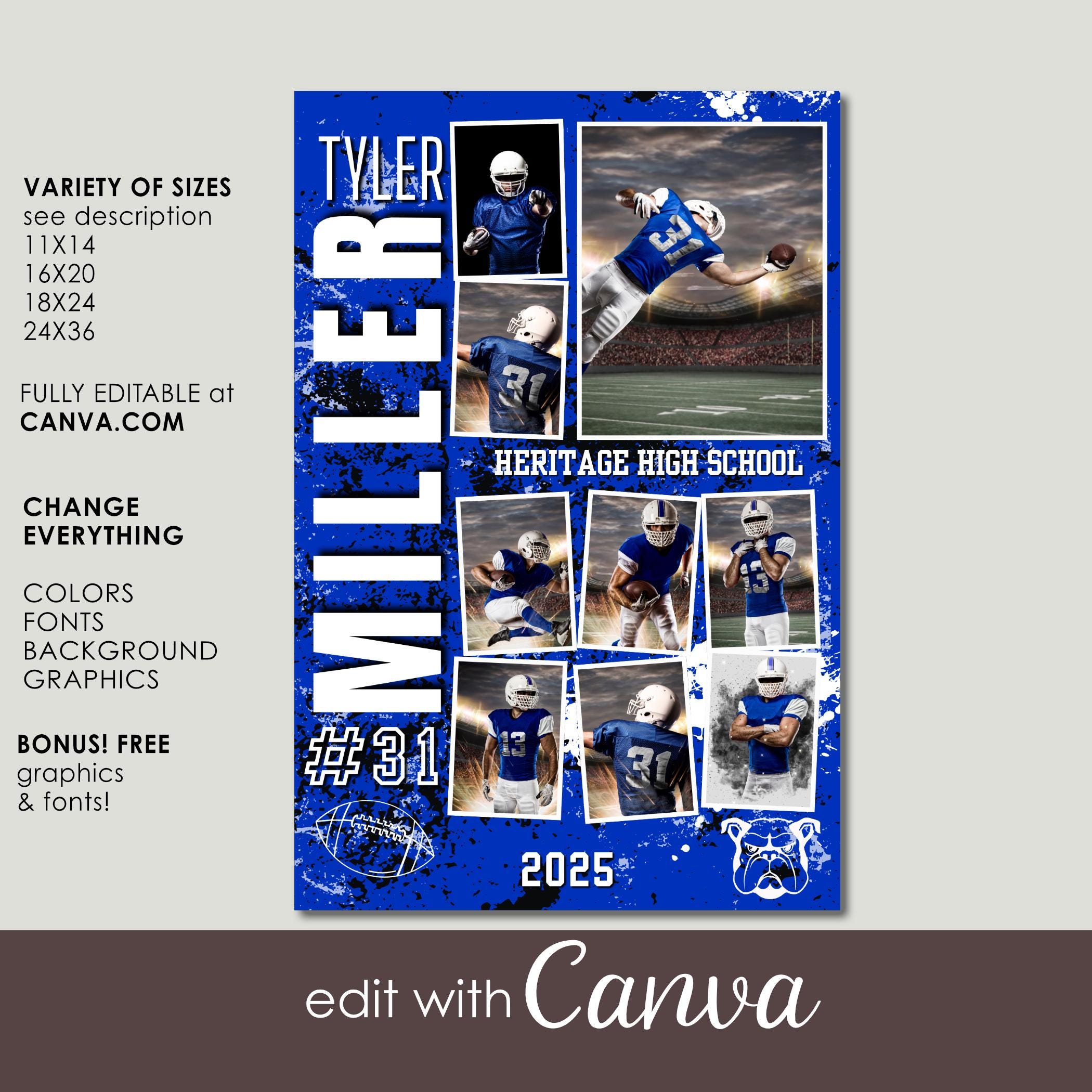 Homecoming Poster Canva Template, Football 9 Photo Collage, Custom ...