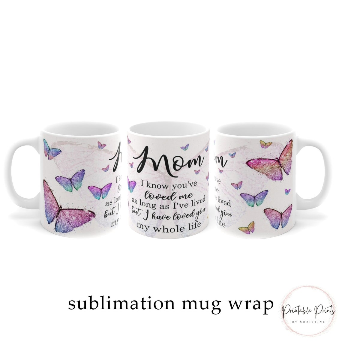 Mothers Day Mug Wrap Sublimation Design Template Butterflies Etsy Ireland