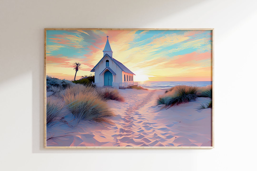 Church Painting Printable Art, Coastal Ocean Printable Poster Print ...