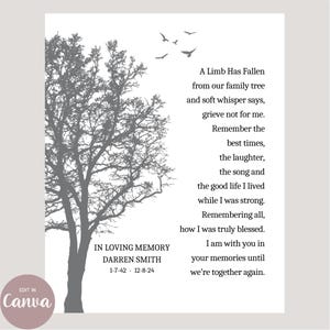 A Limb Has Fallen Memorial Family Tree, Sympathy Gift Personalized ...