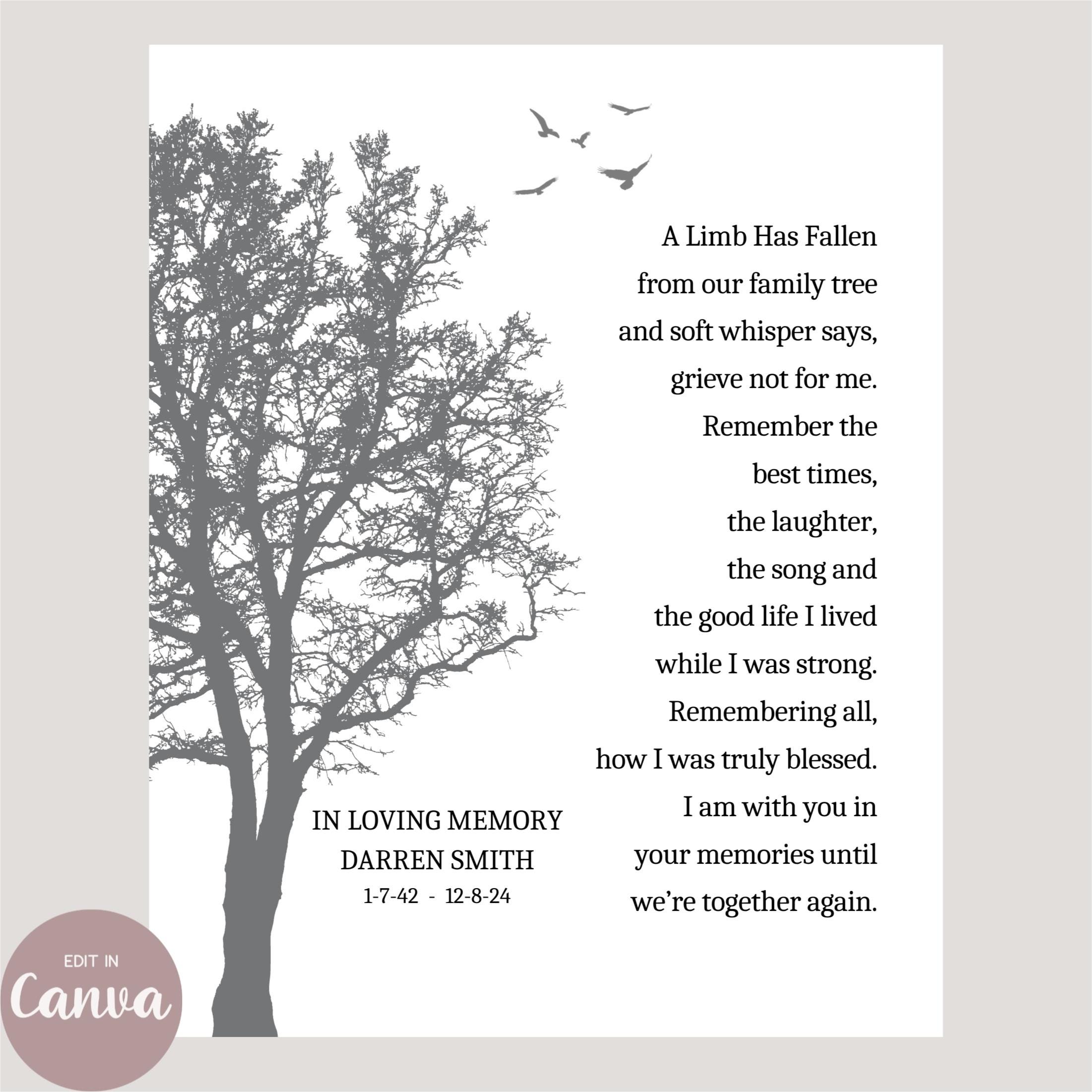 A Limb Has Fallen Memorial Family Tree, Sympathy Gift Personalized ...